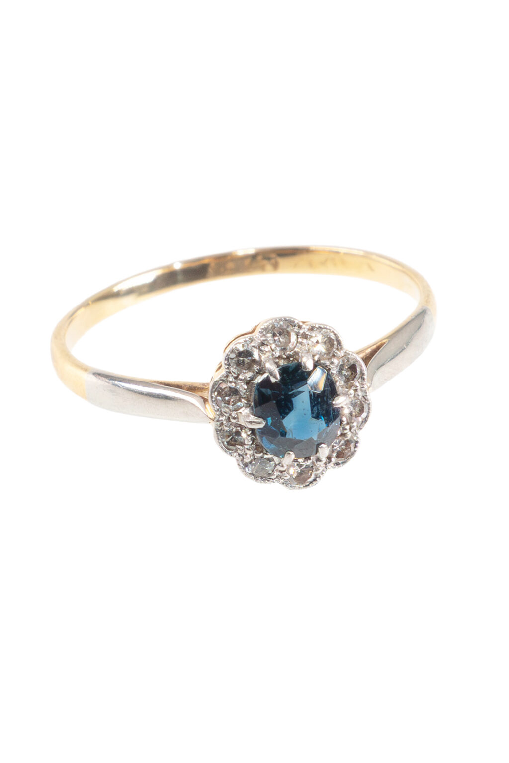 Um 1930 – Entourage Ring mit Saphir und Diamanten kaufen | RHEINFRANK