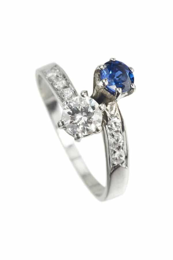Buy Ca. 1970 - You & Me Ring with Sapphire and Diamonds, Vintage ...